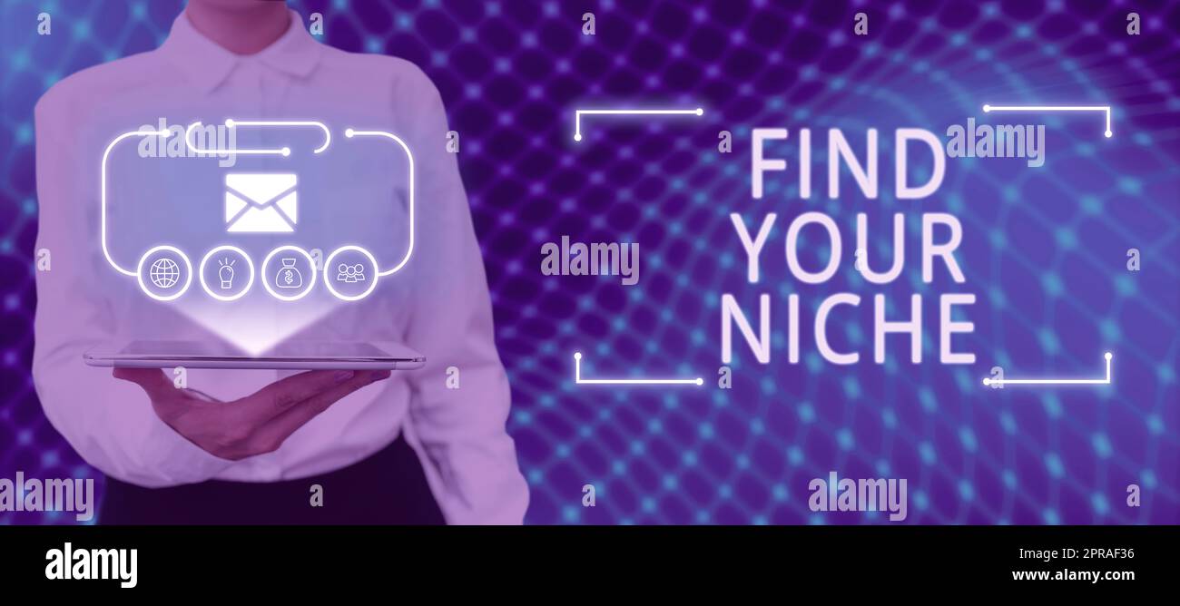 Sign displaying Find Your Niche. Business showcase Market study seeking ...