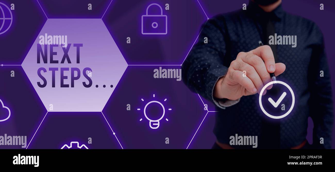 Text caption presenting Next Steps . Business overview numper of ...