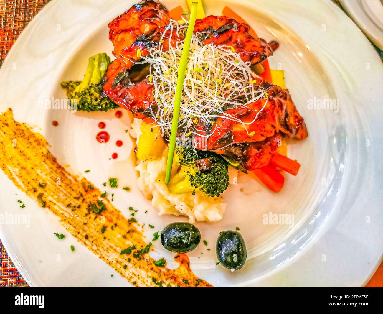 Food and drink in restaurant PapaCharly Playa del Carmen Mexico Stock ...