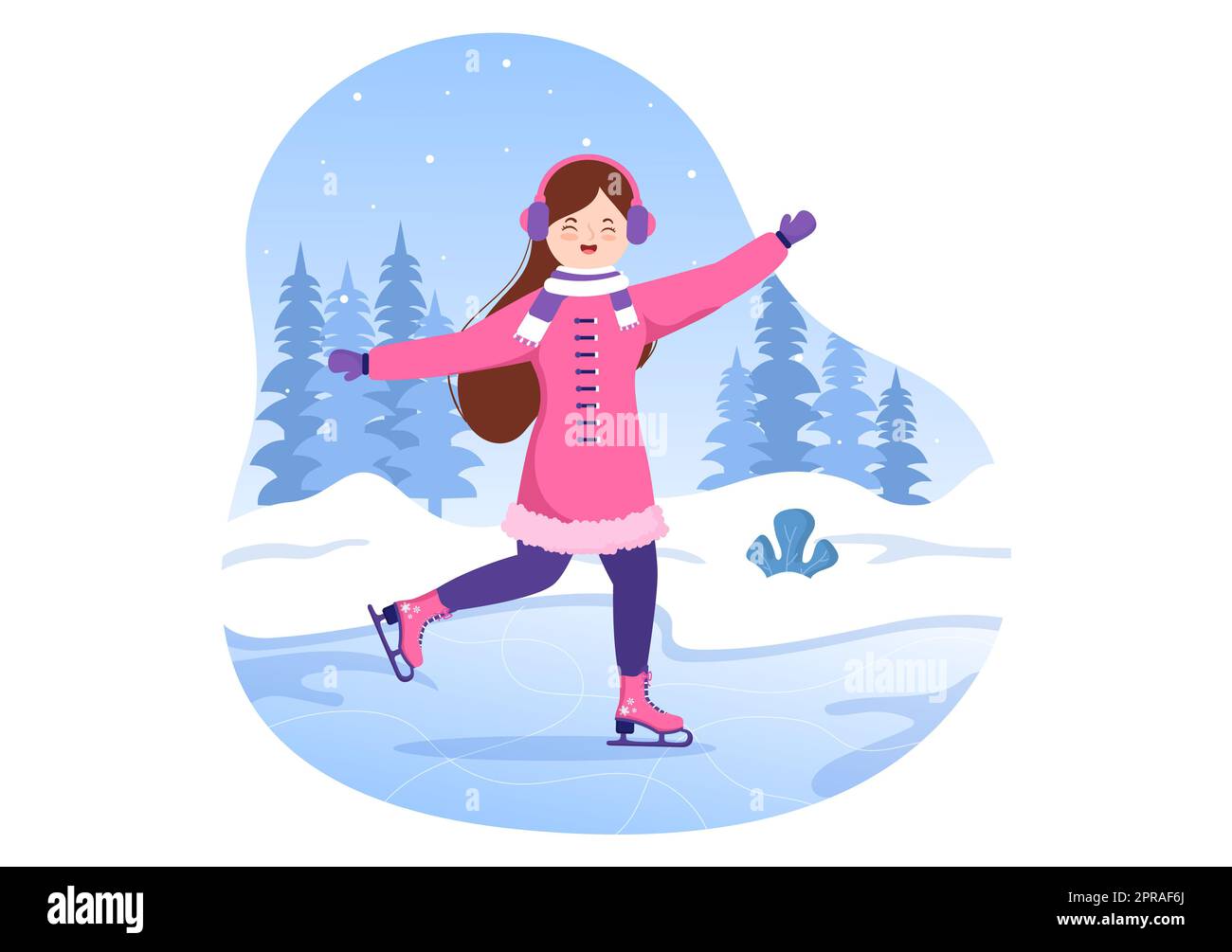 Ice Skating Hand Drawn Cartoon Flat Illustration of Winter Fun Outdoors ...