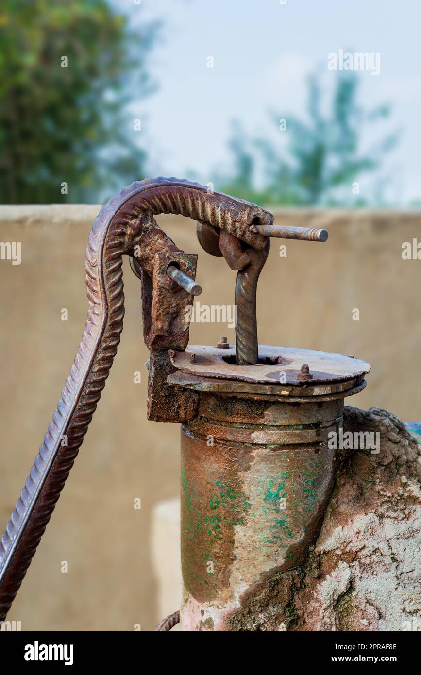 Rusted traditional old hand operated water pump at Egyptian rural ...