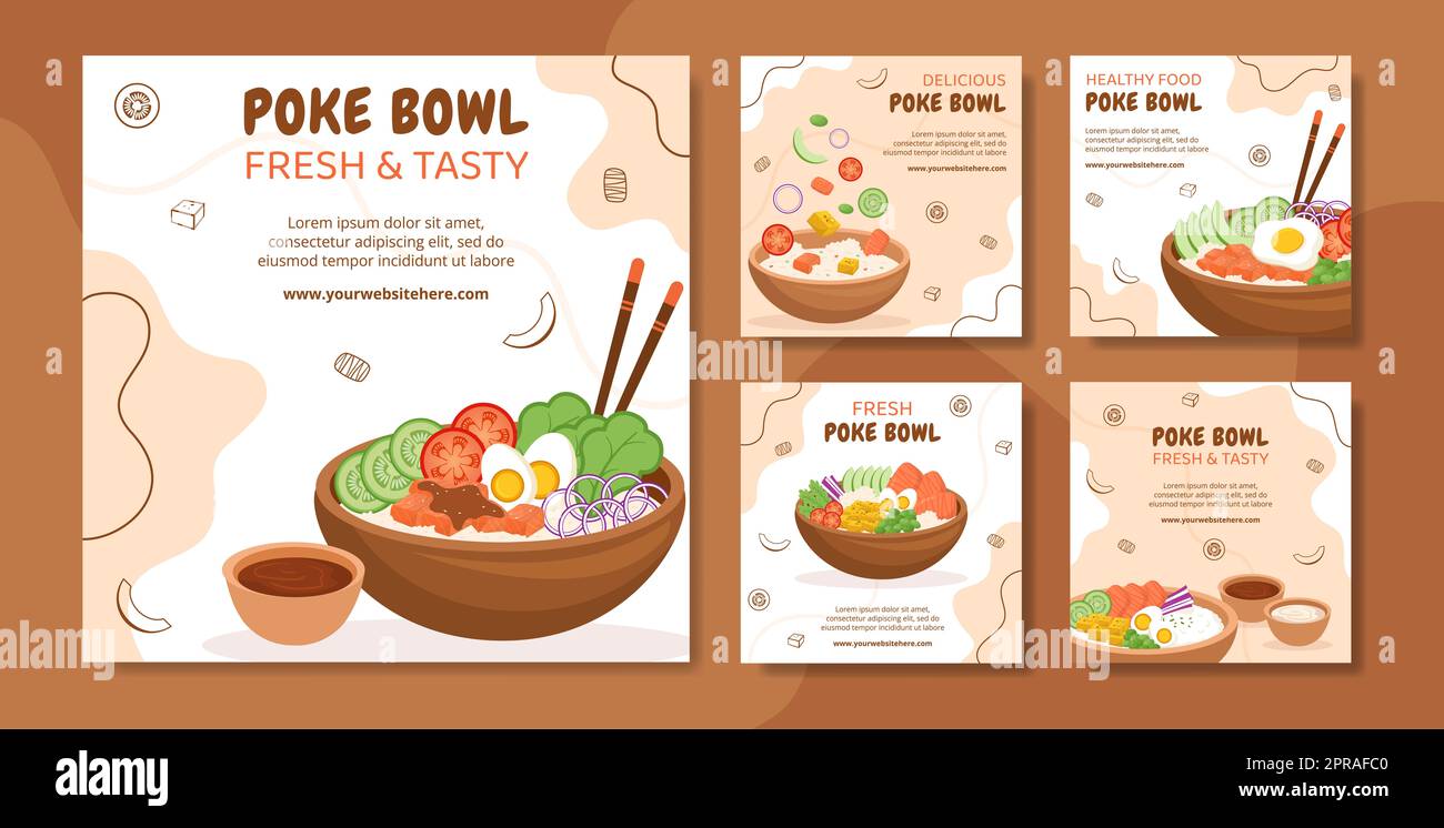 Poke Bowl Food Social Media Post Template Hand Drawn Cartoon Flat ...