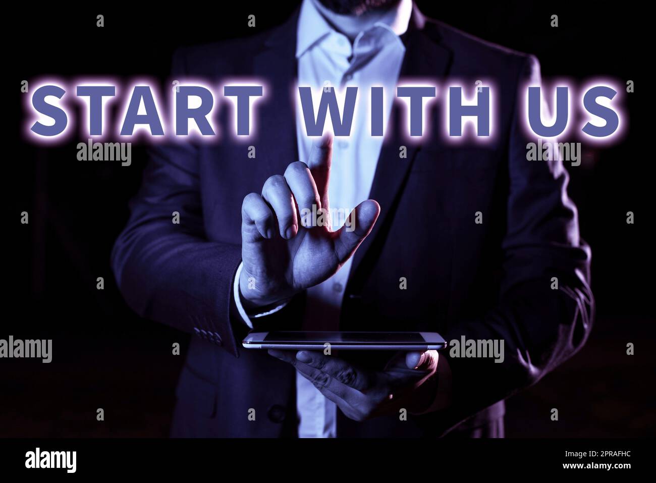 Text sign showing Start With Us. Word for Get started on our company Invitation to join a ...
