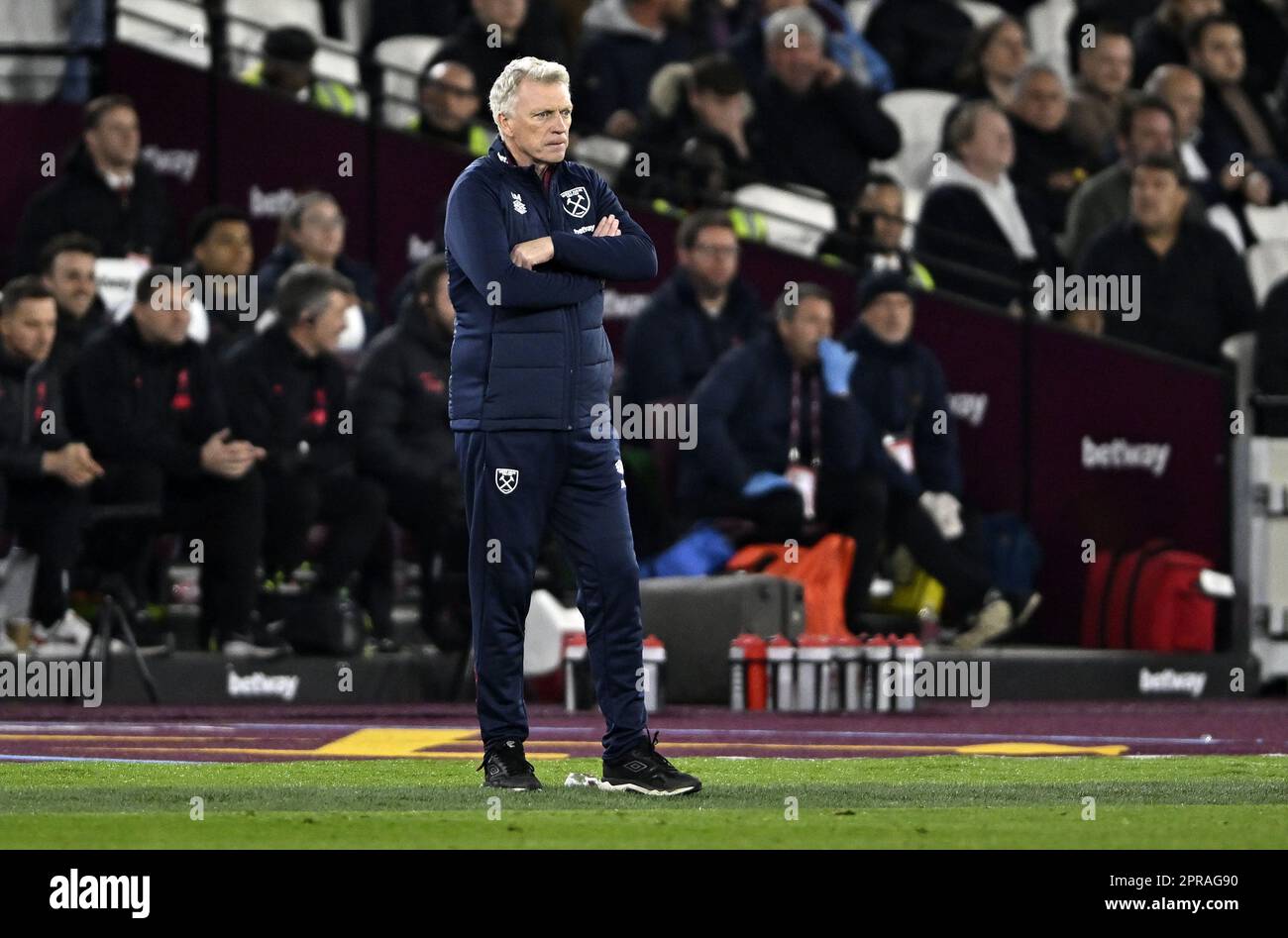 London, UK. 26th Apr, 2023. David Moyes (West Ham manager) with his ...