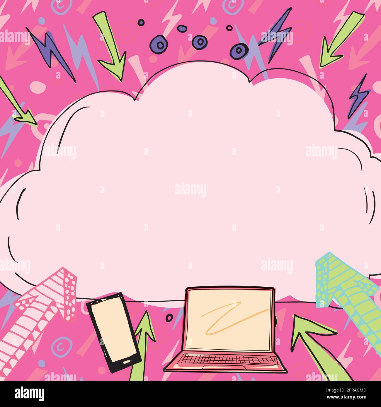 Important Message Written In Cloud Above Lap Top, Mobile Phone, Arrows ...