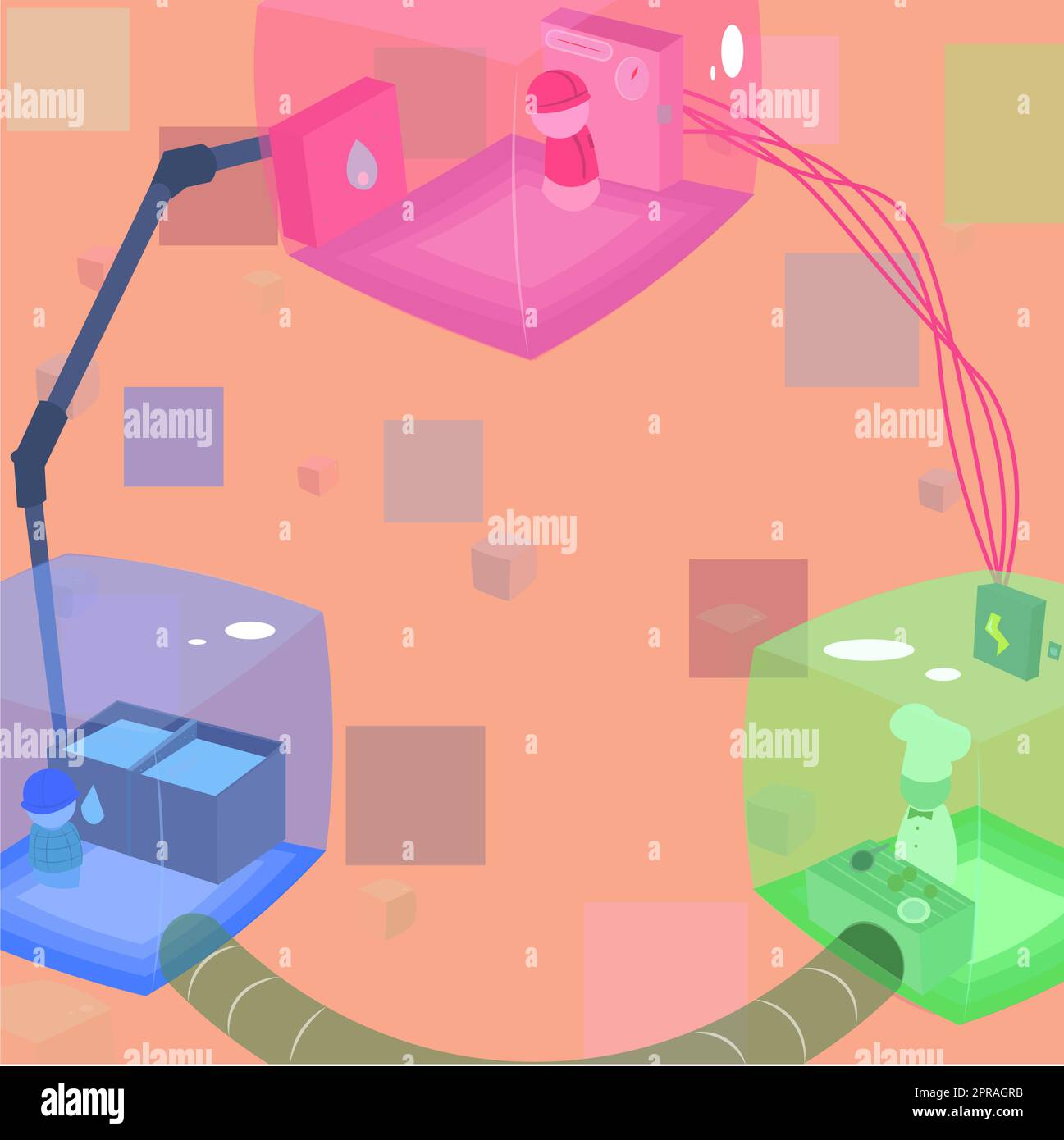 Joined Booths Providing Necessary Workplace Resources. Connected Cubes ...