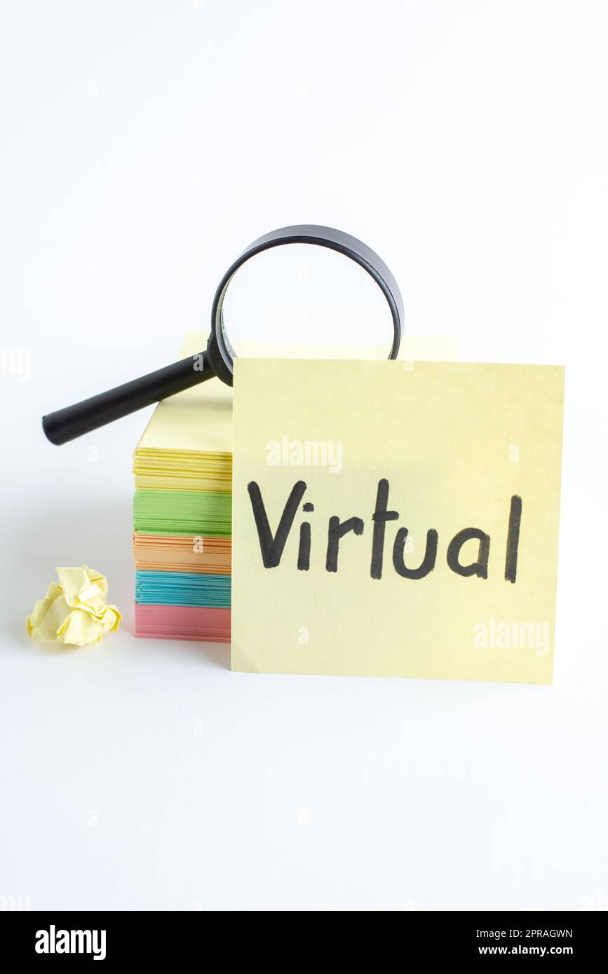 front view colorful paper stickers with virtual written note on white ...