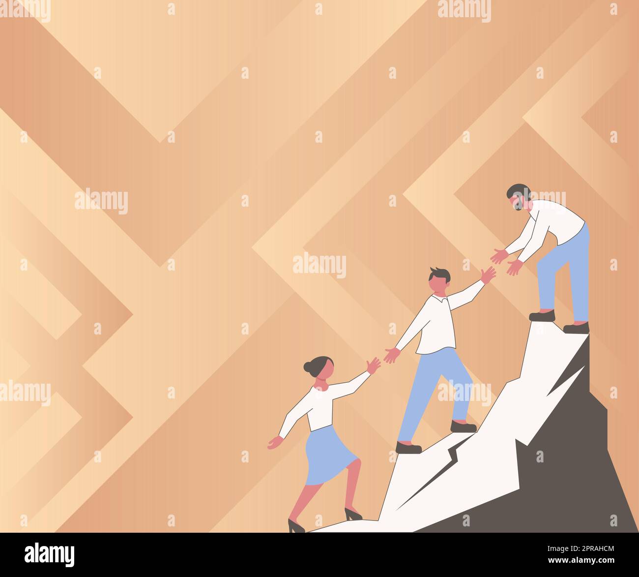 Thee Colleagues Climbing Upwards Mountain Reaching Success Presenting ...