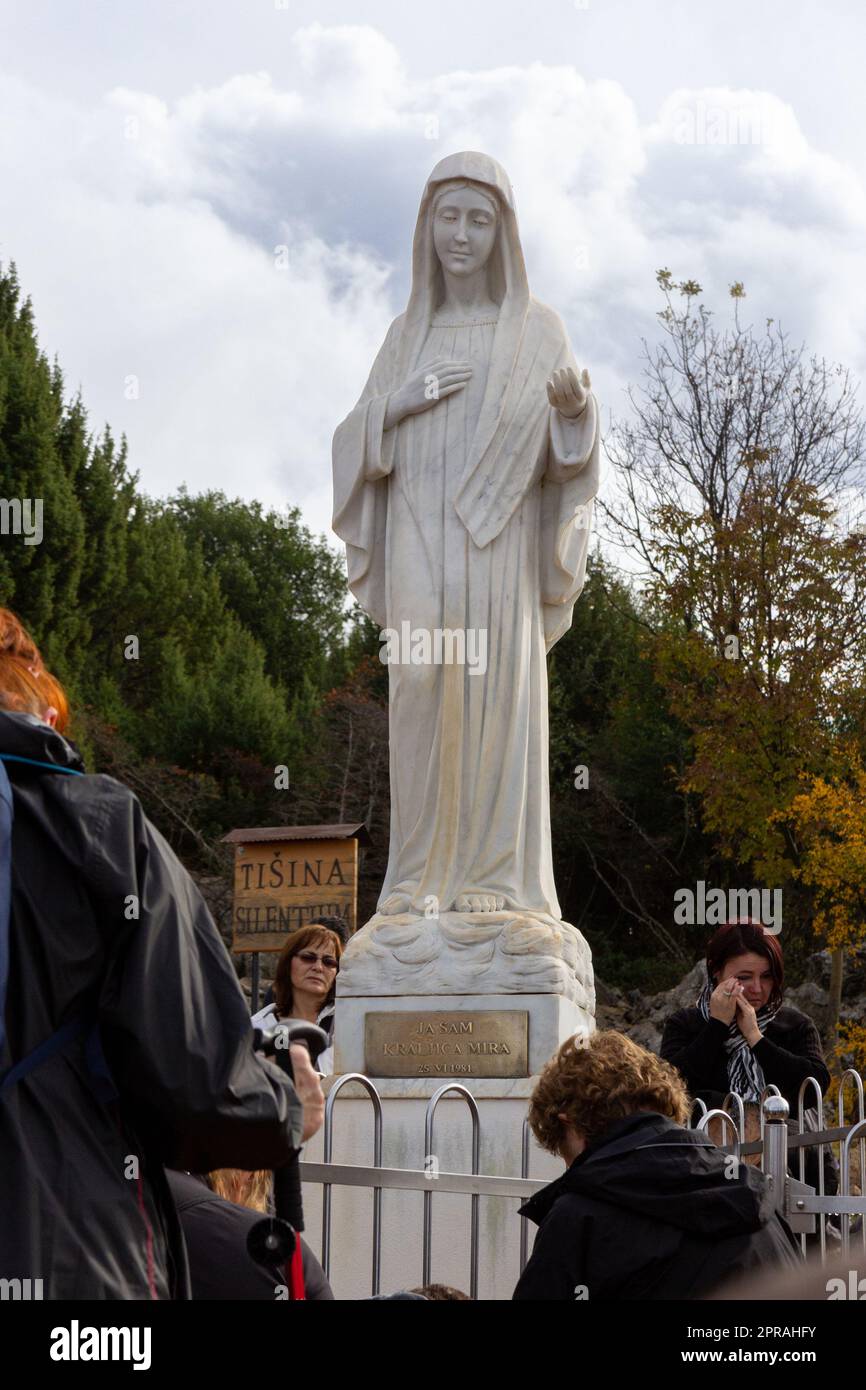 Statue of the Virgin Mary, the Queen of Peace, on Mount Podbrdo ...