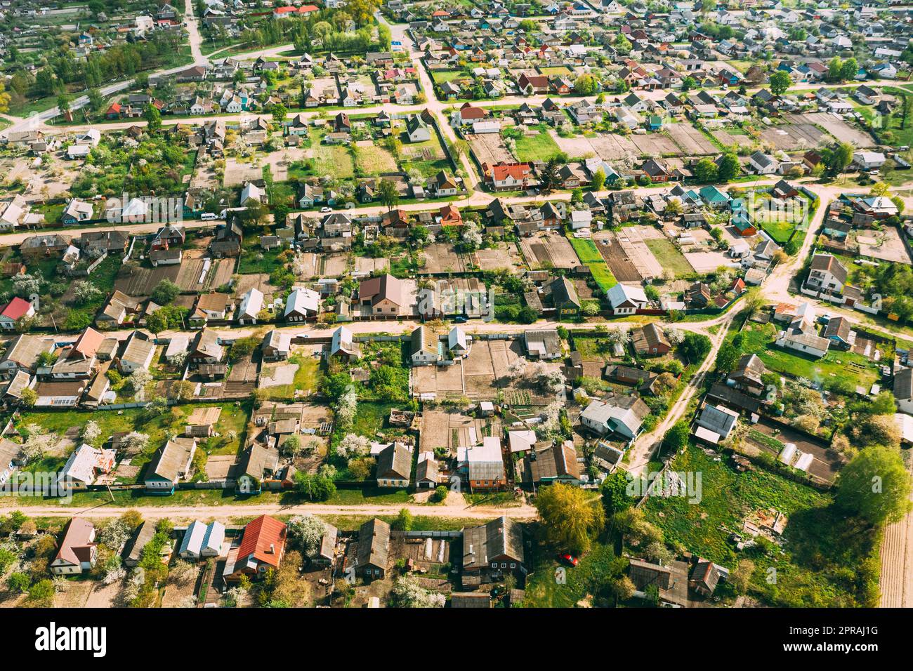 Belarus, Europe. Aerial View Of Small Town, Village Cityscape Skyline ...