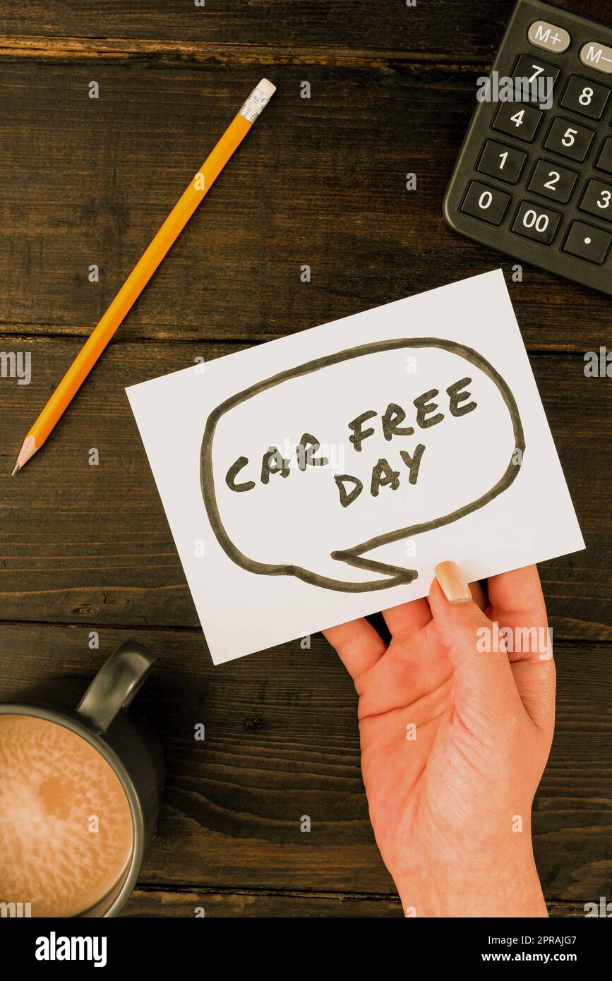 Hand writing sign Car Free Day. Business idea Environment protection ...