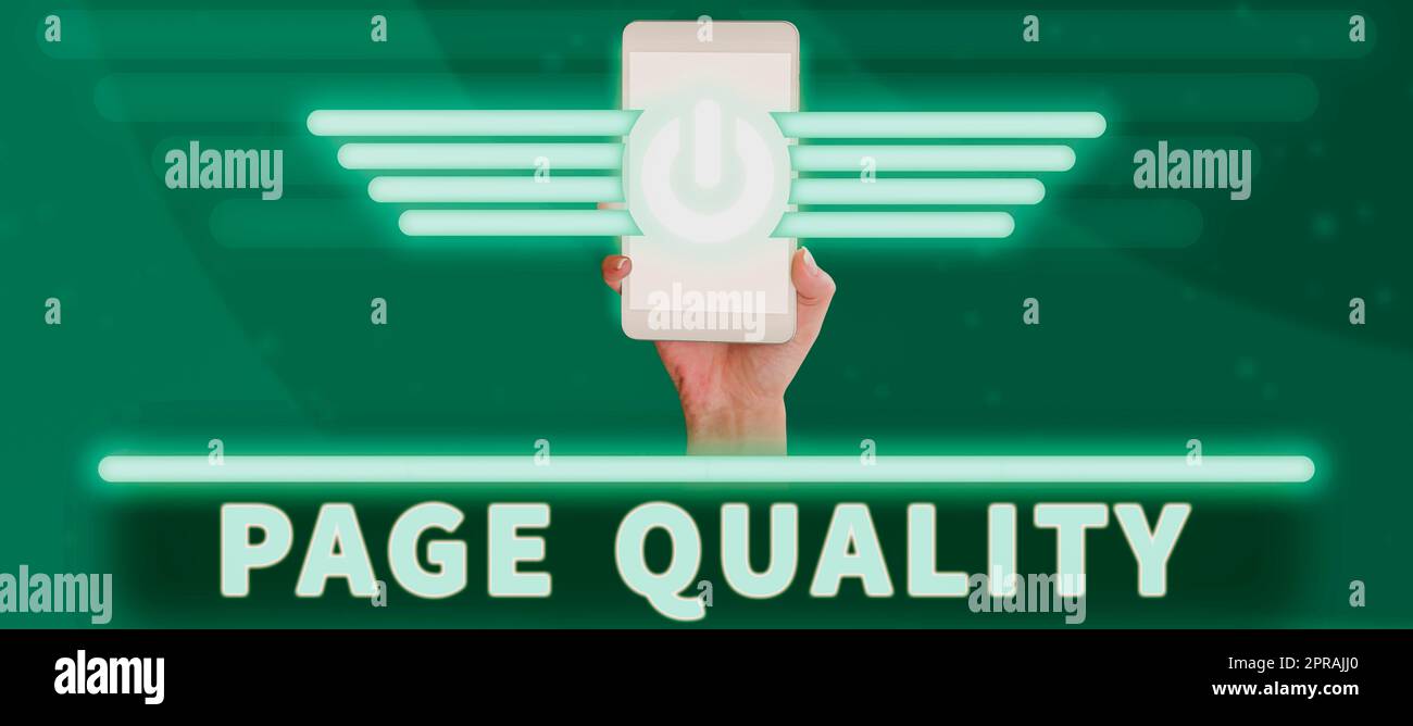 Text caption presenting Page Quality. Business showcase Effectiveness ...