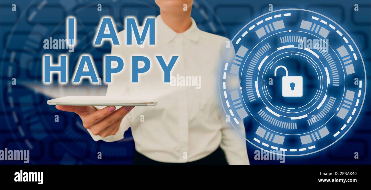 Hand writing sign I Am Happy. Business showcase To have a fulfilled ...