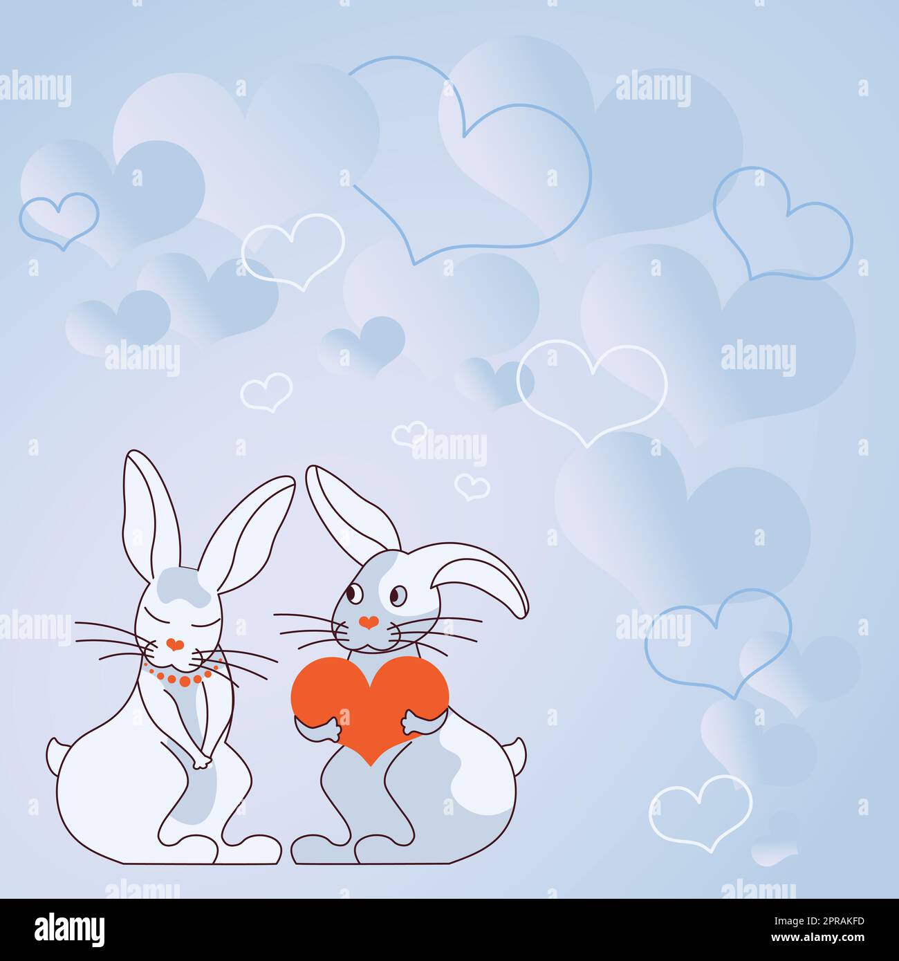 Two rabbits with heart shaped gifts with heartful background ...