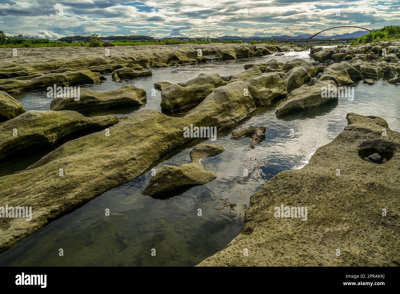 Rock formations band of Tama River (Tokyo Akishima Stock Photo - Alamy