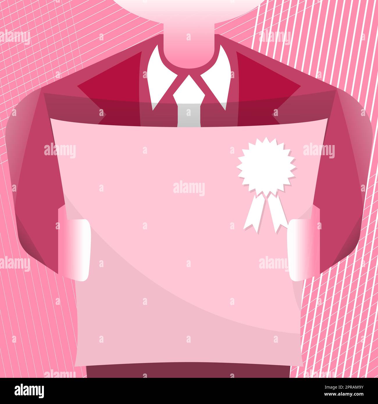 Child In Suit Holding Blank Paper Sheet With Stamp And Ribbons. Hands ...