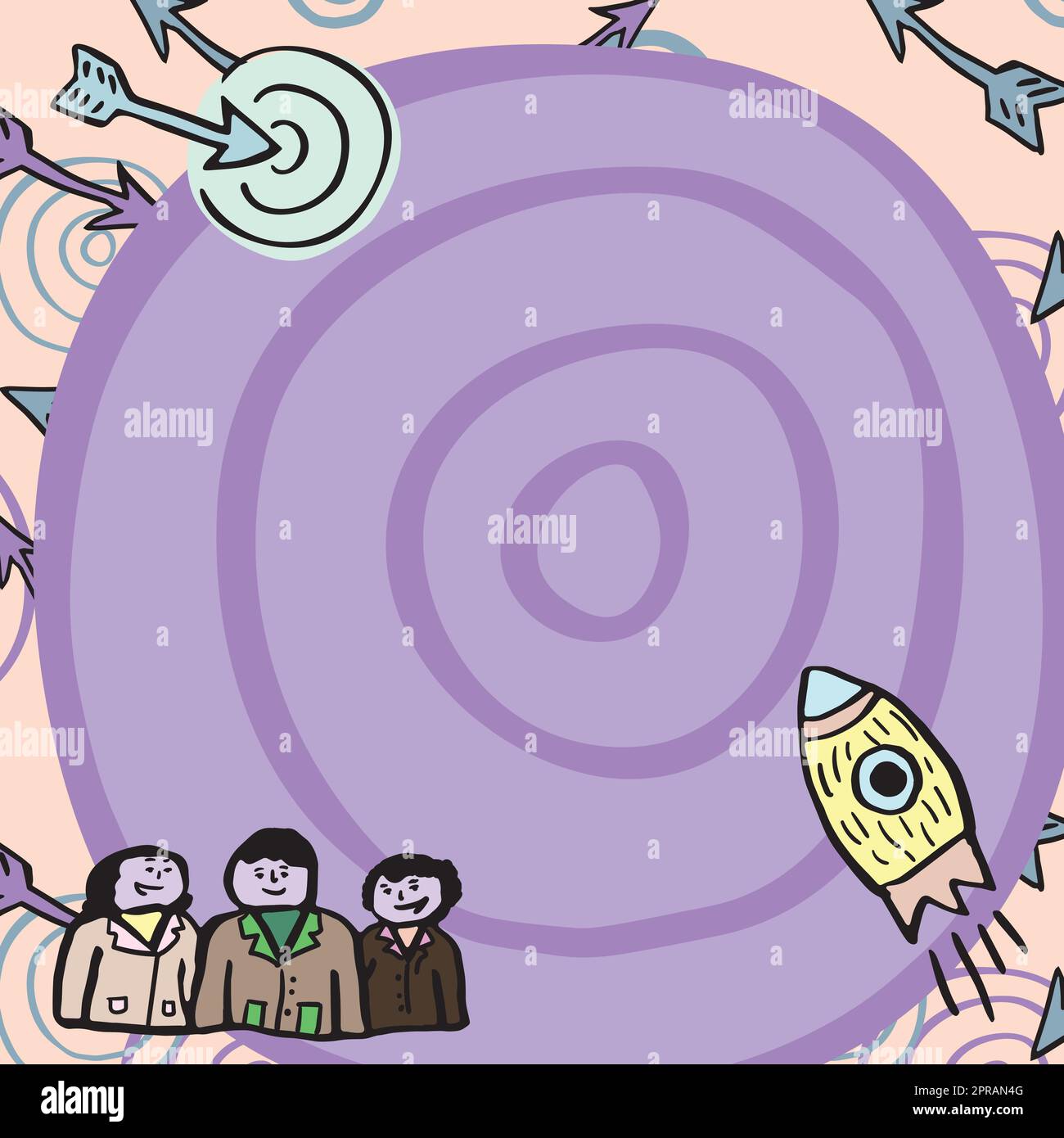 Rocket Ship Launching Fast To Target On Background. Group Of People ...