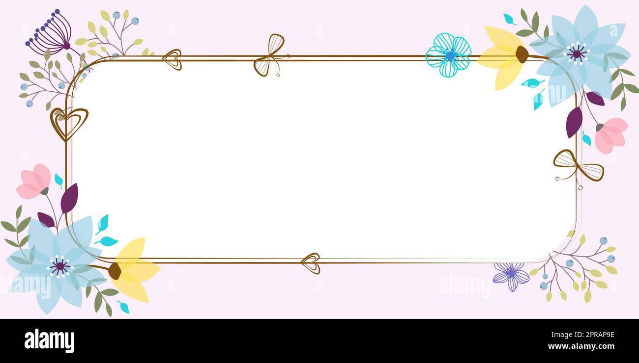 Frame With Leaves And Flowers Around And Important Announcements Inside ...