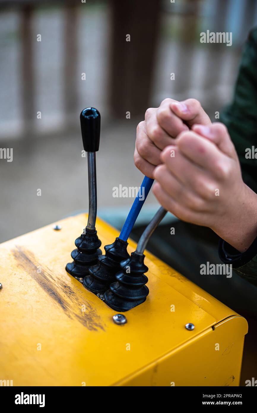 Controlling lever switch of crane truck vehicle Stock Photo - Alamy