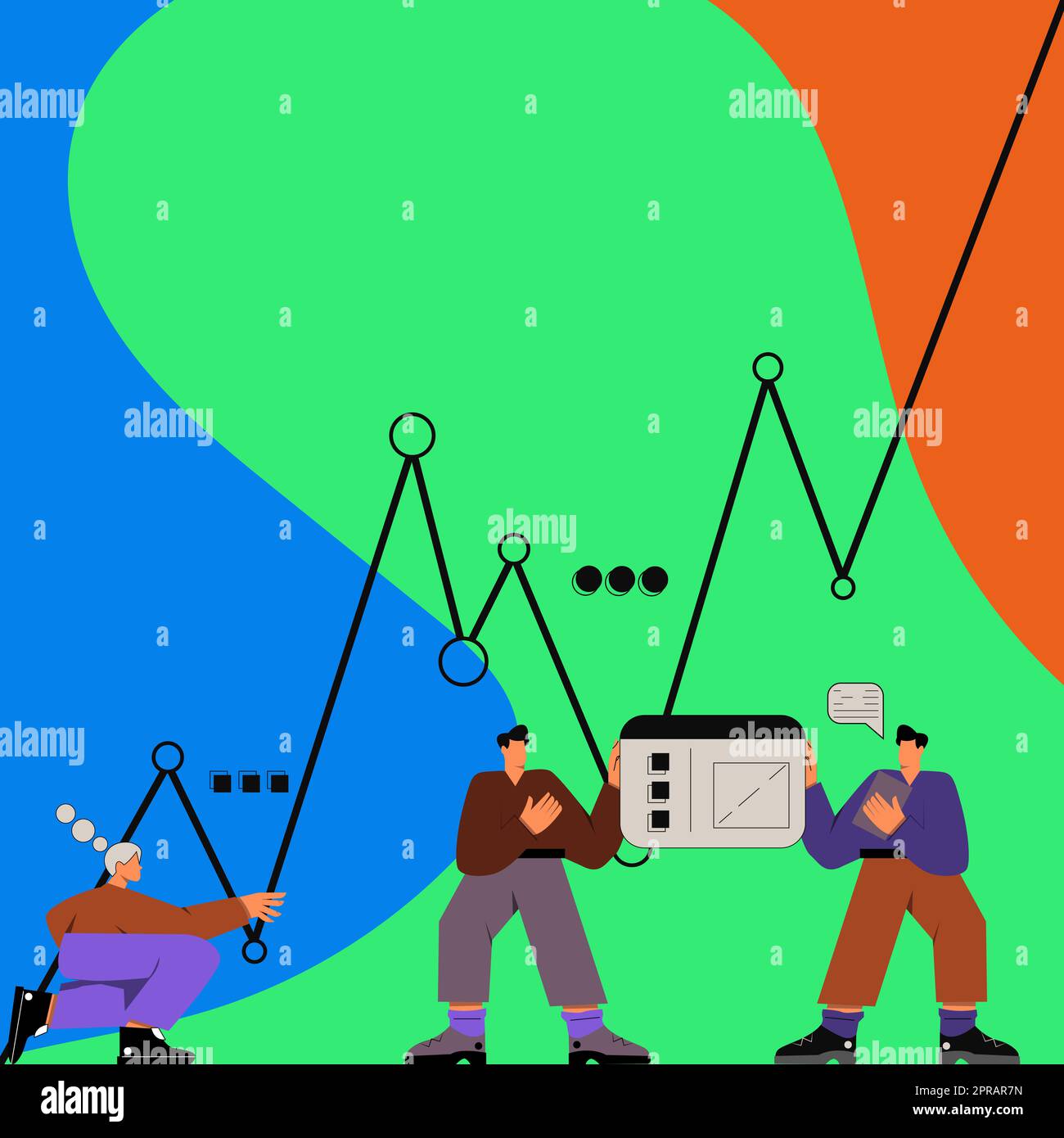 Three Men With Oversized Bodies Preparing Graphics Representing ...