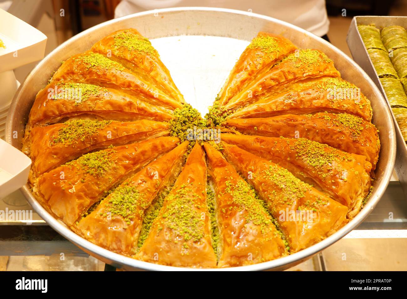 authentic turkish arabic dessert baklava or kunafa for sell in a glass ...