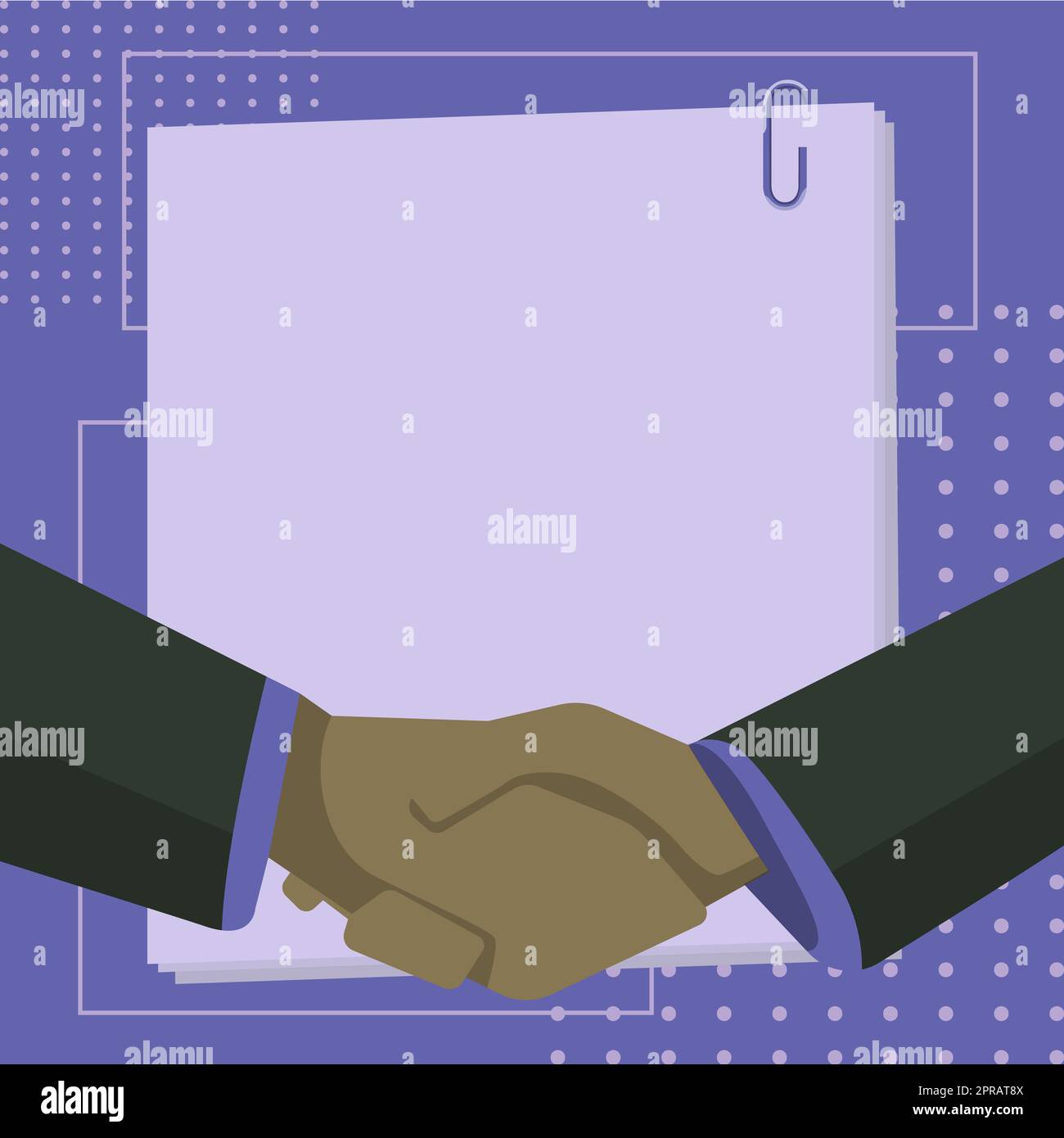 Two Colleagues Shaking Hands Accomplishing Deal With Pack Of Paper On ...