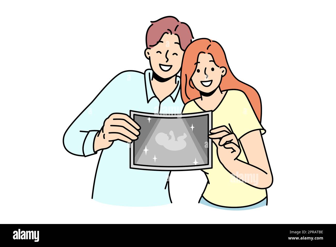 Happy couple showing picture of embryo. Smiling man and woman ...