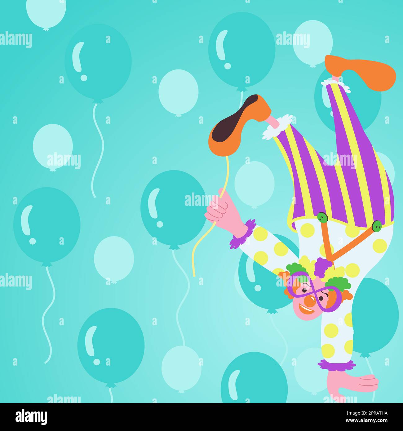 Clown Standing Upside Down On One Hand And Holding Balloon With Other ...