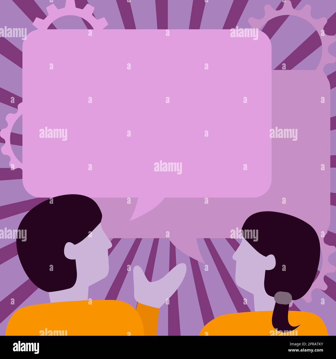 Couple Speaking On Technical Plans With Two Overlaping Speach Clouds On ...