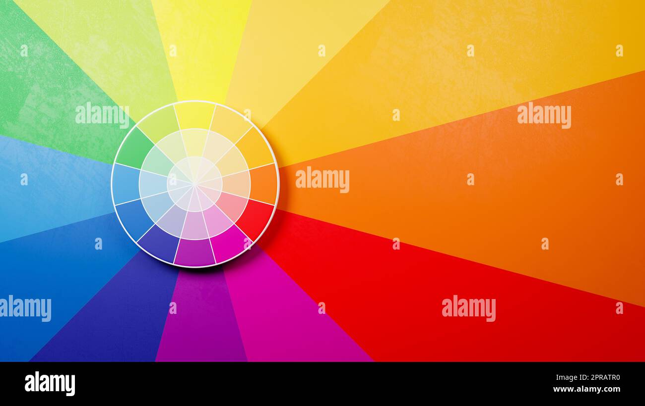 RYB Color Wheel on a Colorful Background with Copy Space 3D Render ...