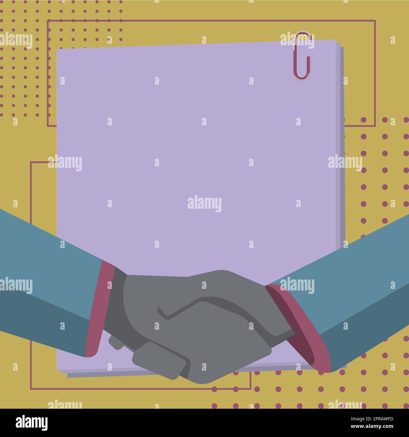 Two Colleagues Shaking Hands Accomplishing Deal With Pack Of Paper On ...