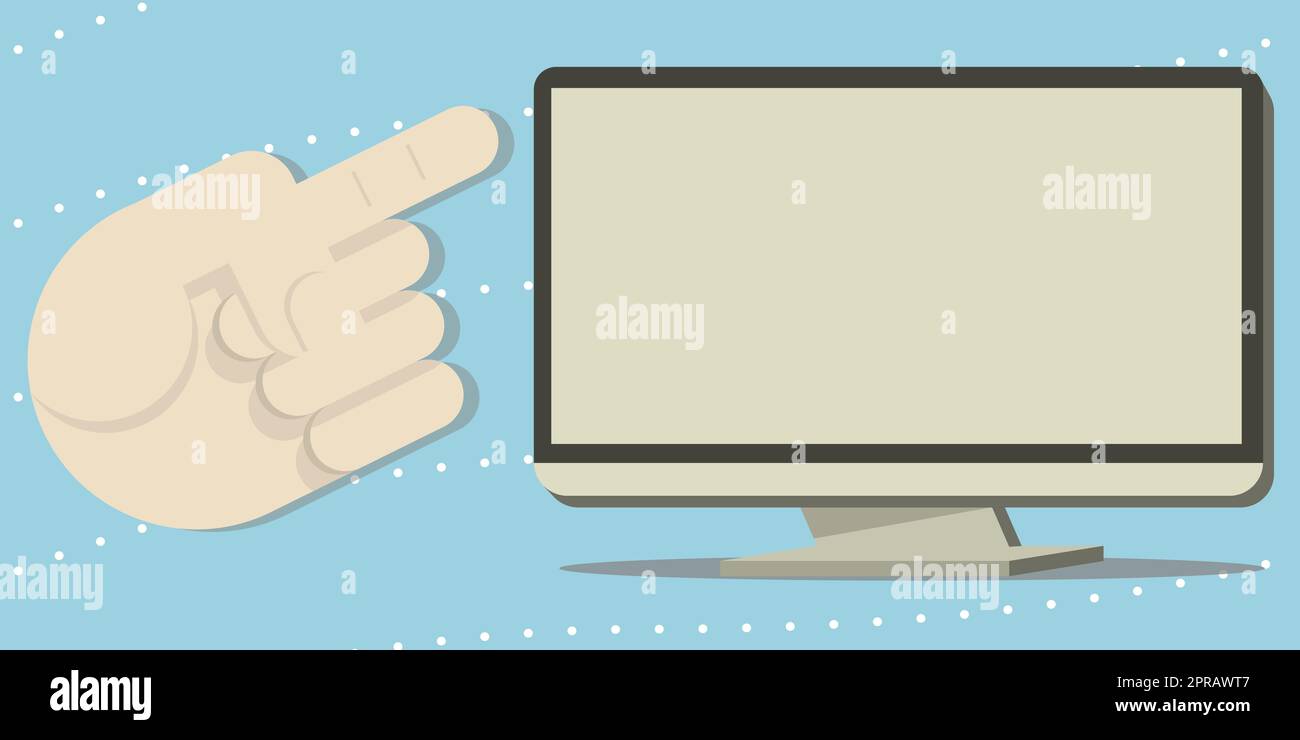 One Finger Pointing At Screen With Important Information. Hand Presenting Crutial Announcement ...