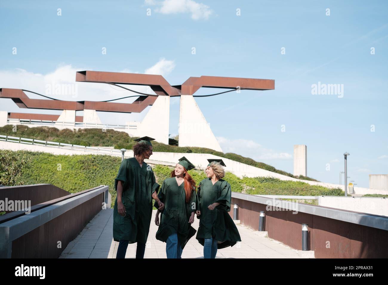 Group of three young people on the day of their graduation celebrating ...