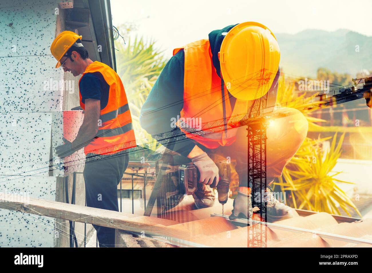 Technical workers work for the construction of new buildings Stock ...