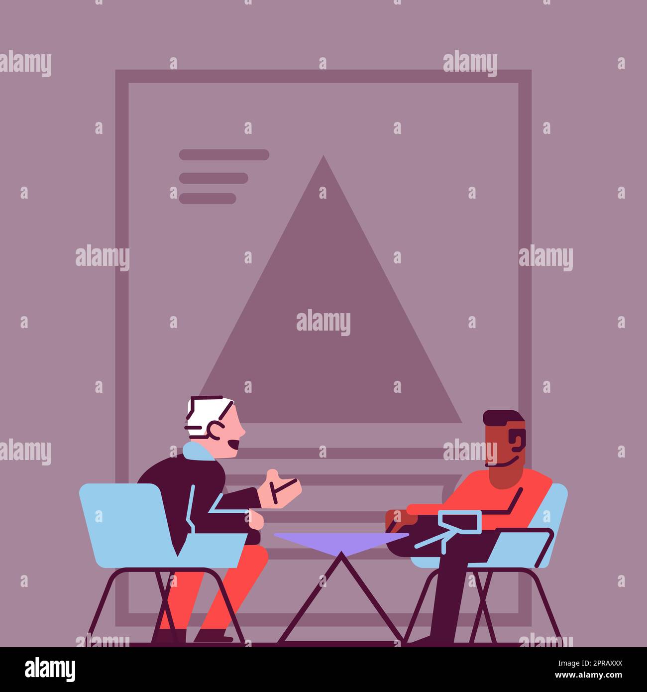 Illustration Of Businessmen Sitting On Chairs Talking About New Amazing ...