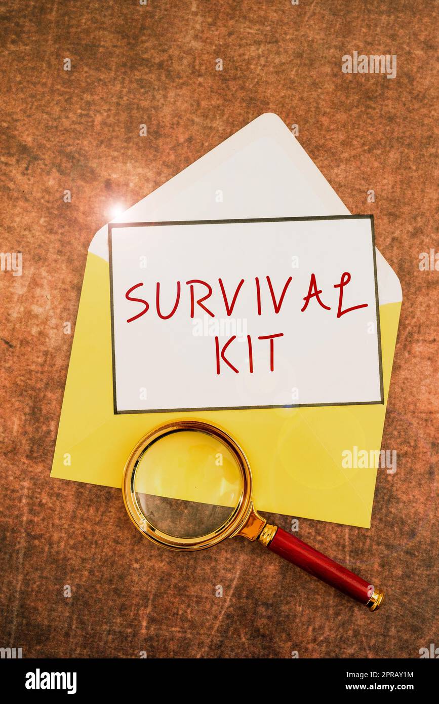 Text sign showing Survival Kit. Business showcase Emergency Equipment ...