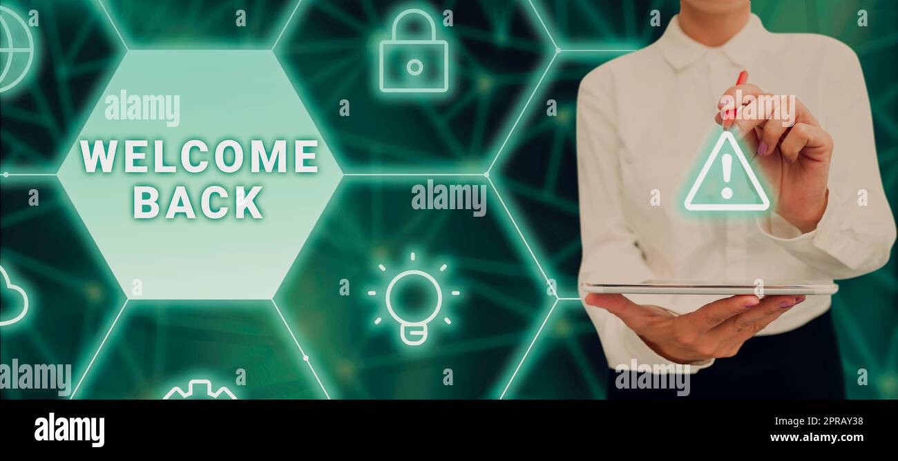 Text caption presenting Welcome Back. Business idea Warm Greetings ...