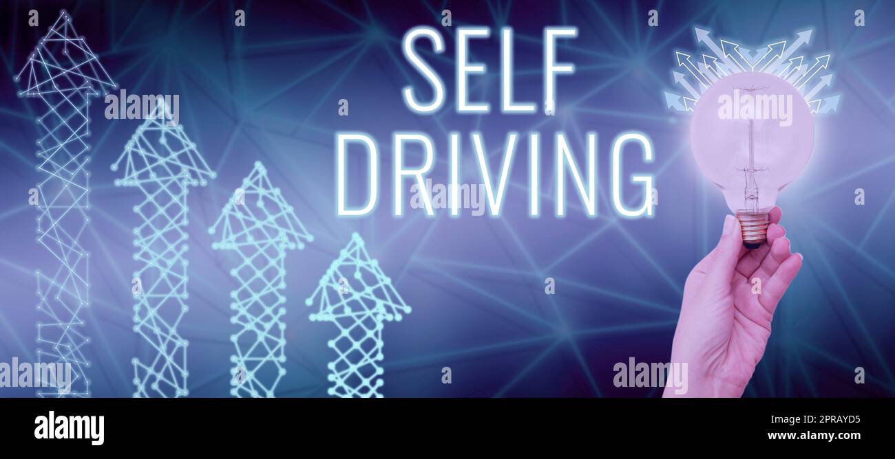 Conceptual display Self Driving. Business concept Autonomous vehicle ...