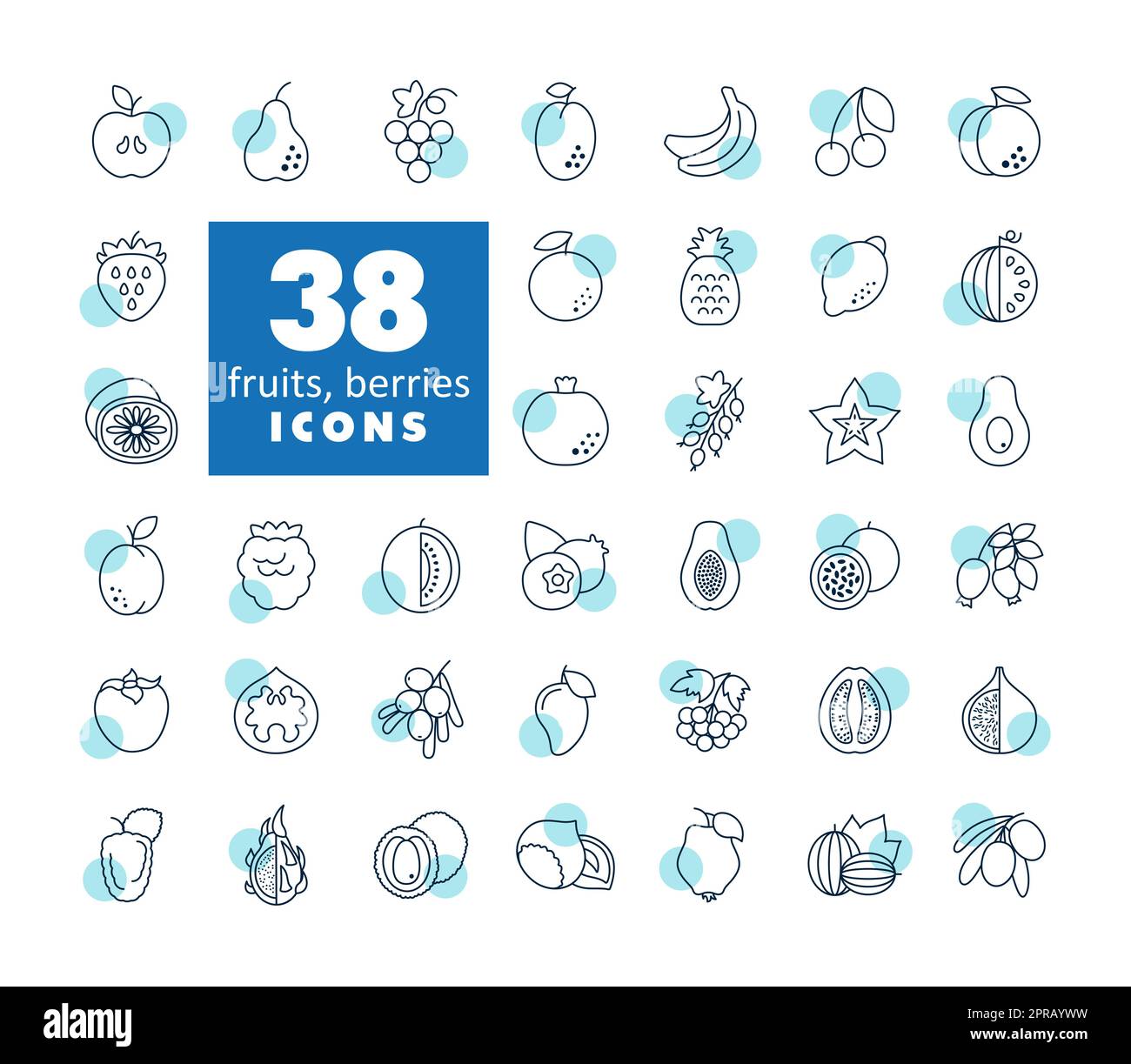 Set of Fruits and Berries vector icon. Graph symbol for food and drinks ...