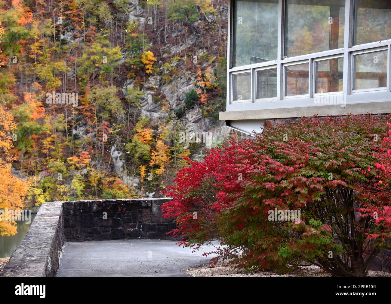 Fort Patrick Henry Dam Observation Deck has view of Autumn Fall Foliage ...