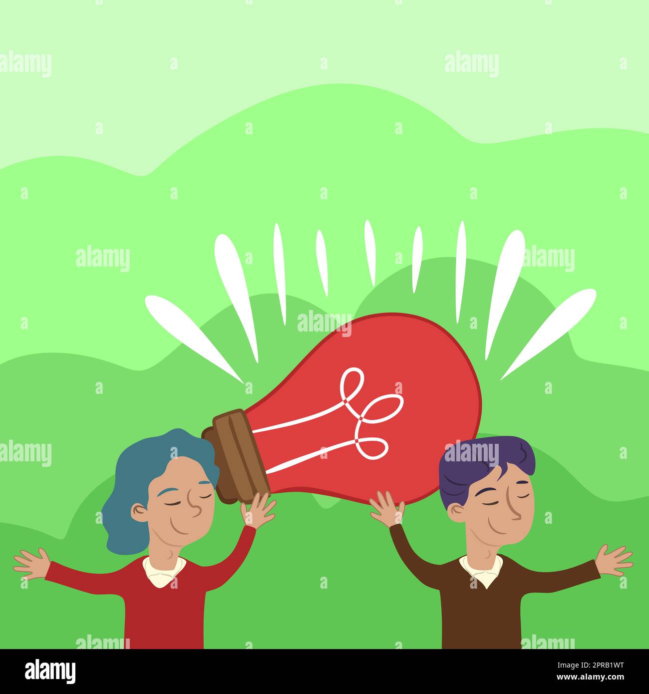 Two Colleagues Holding Lamp Presenting New Achievement Reached ...