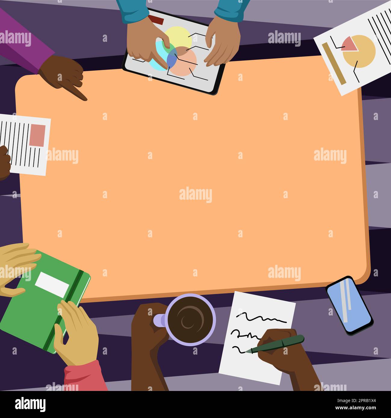 Four Colleagues Office Meeting Having Coffee Discussing Future Projects ...