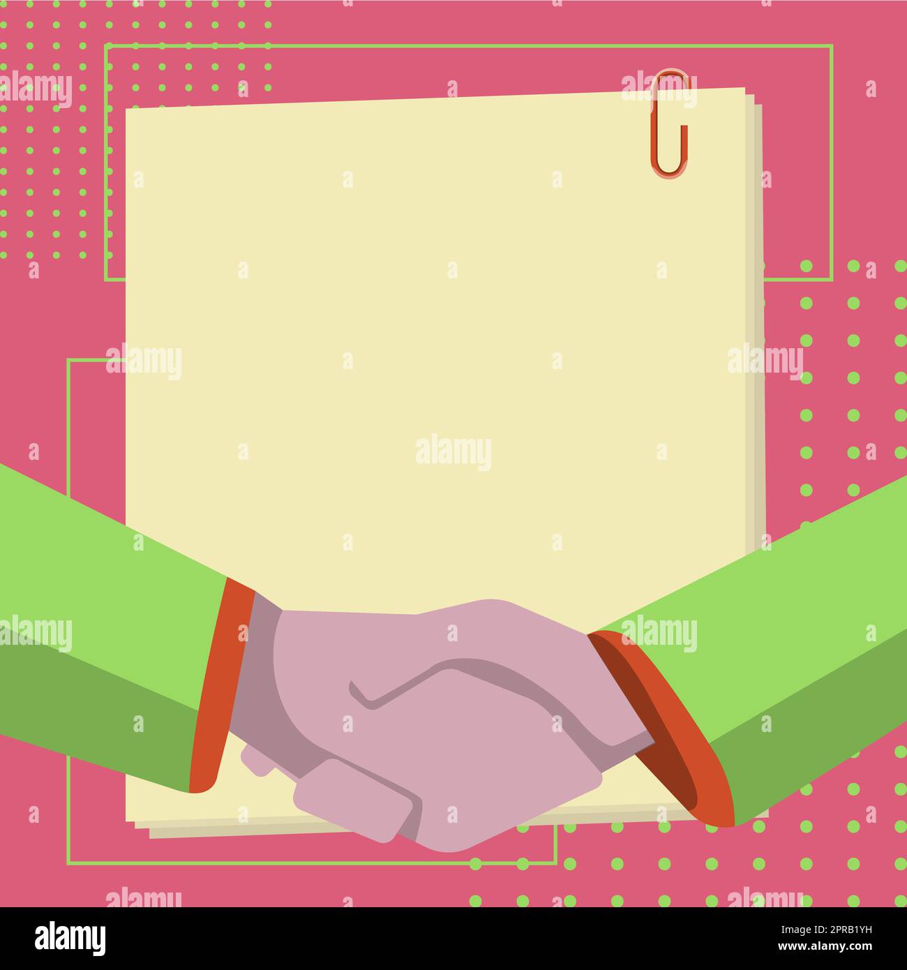 Two Colleagues Shaking Hands Accomplishing Deal With Pack Of Paper On ...