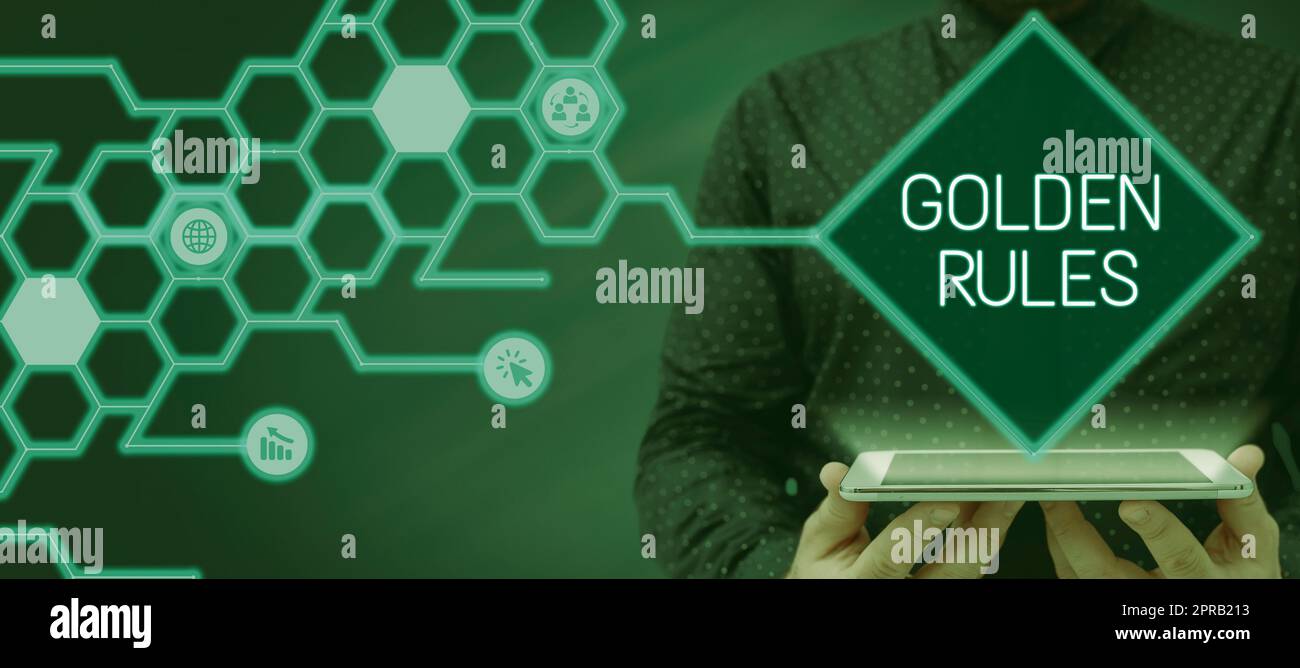 Hand writing sign Golden Rules. Business concept Basic principle that ...