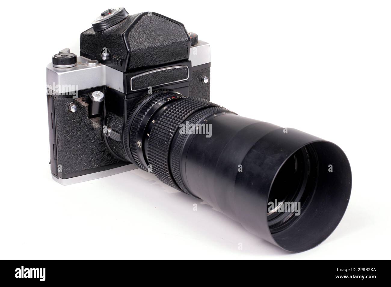 Old antique vintage black camera the 19th century isolated on white ...