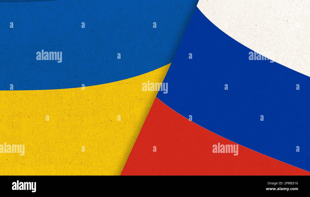 Flags of Ukraine and Russia. Fabric texture. National symbol Stock ...