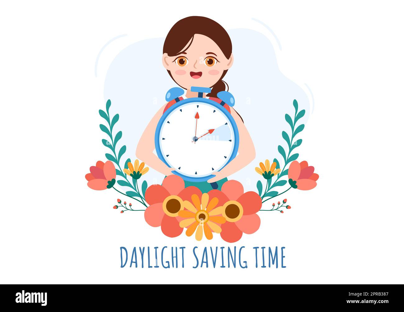 Daylight Savings Time Hand Drawn Flat Cartoon Illustration with Alarm ...