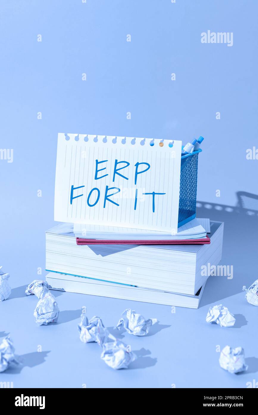 Hand writing sign Erp For It. Internet Concept Enterprise resource ...