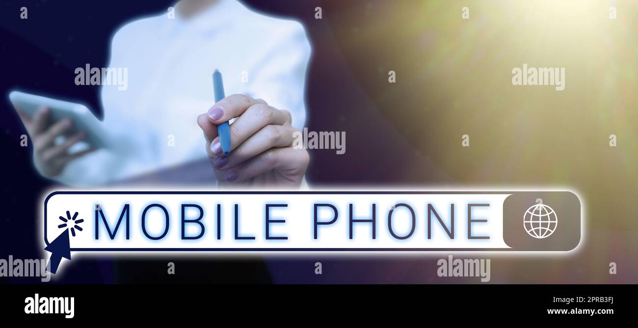 Conceptual caption Mobile Phone. Word Written on A handheld device used ...