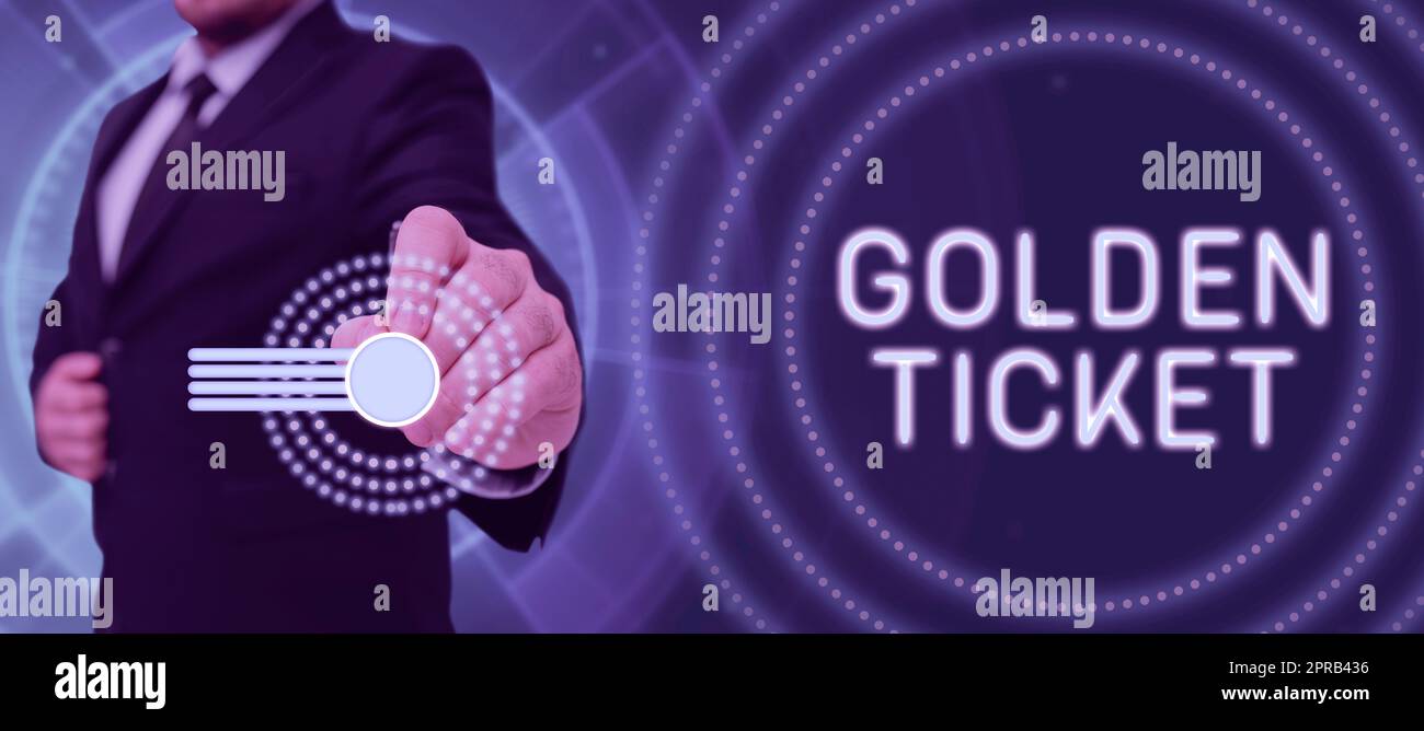 Text caption presenting Golden Ticket. Word for Rain Check Access VIP ...